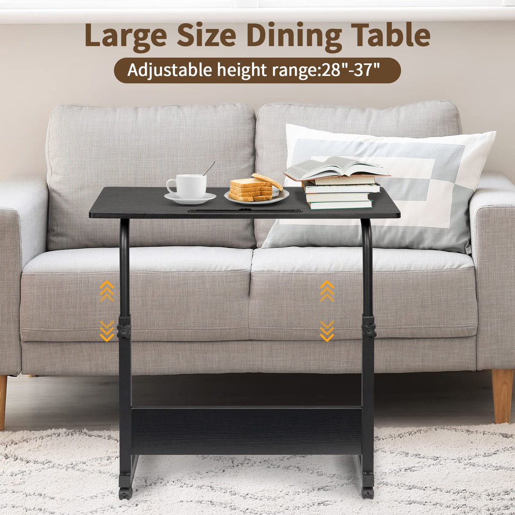 Black Adjustable Over Bed Side Table with Wheels for Sofa – Hadulcet
