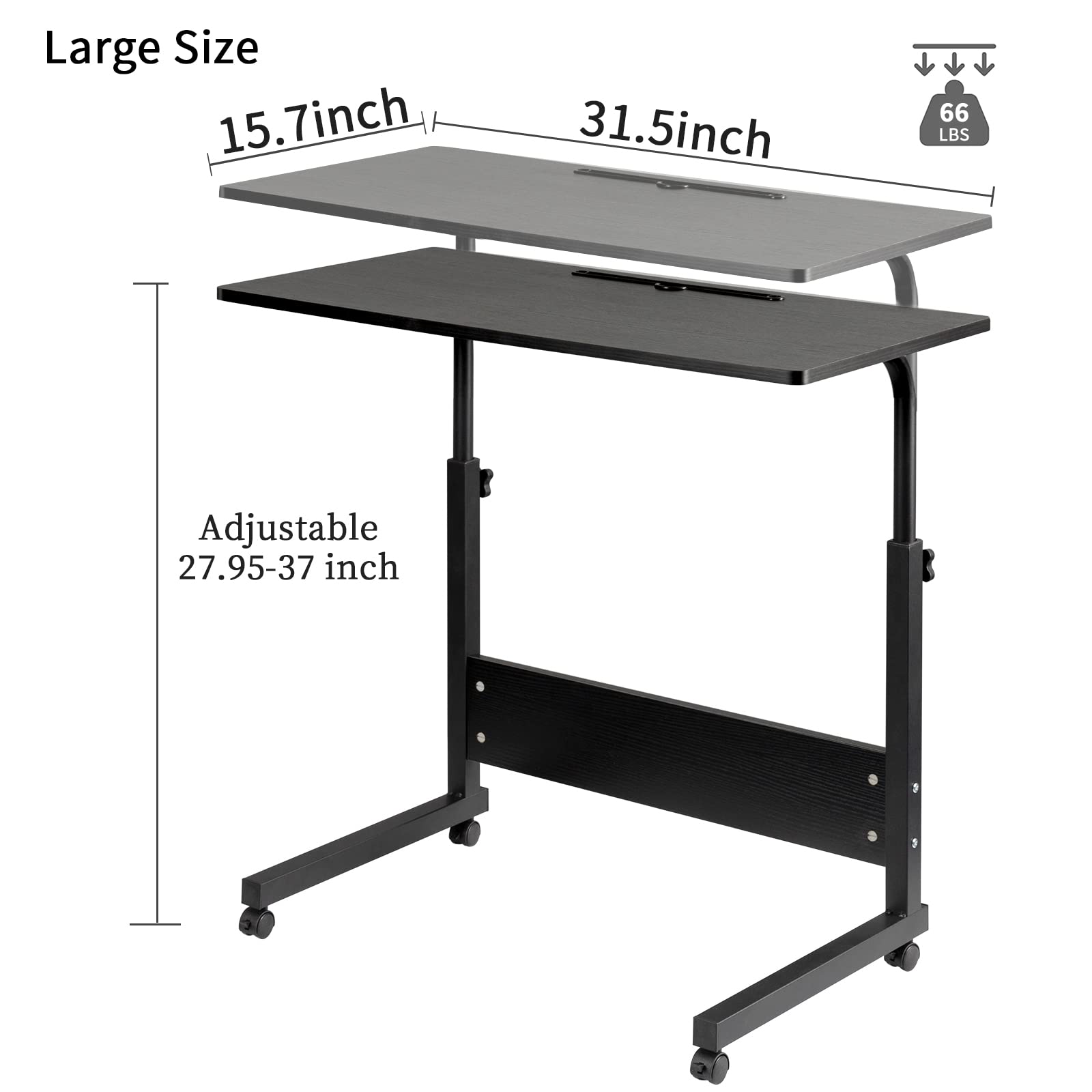 Black Adjustable Over Bed Side Table with Wheels for Sofa – Hadulcet