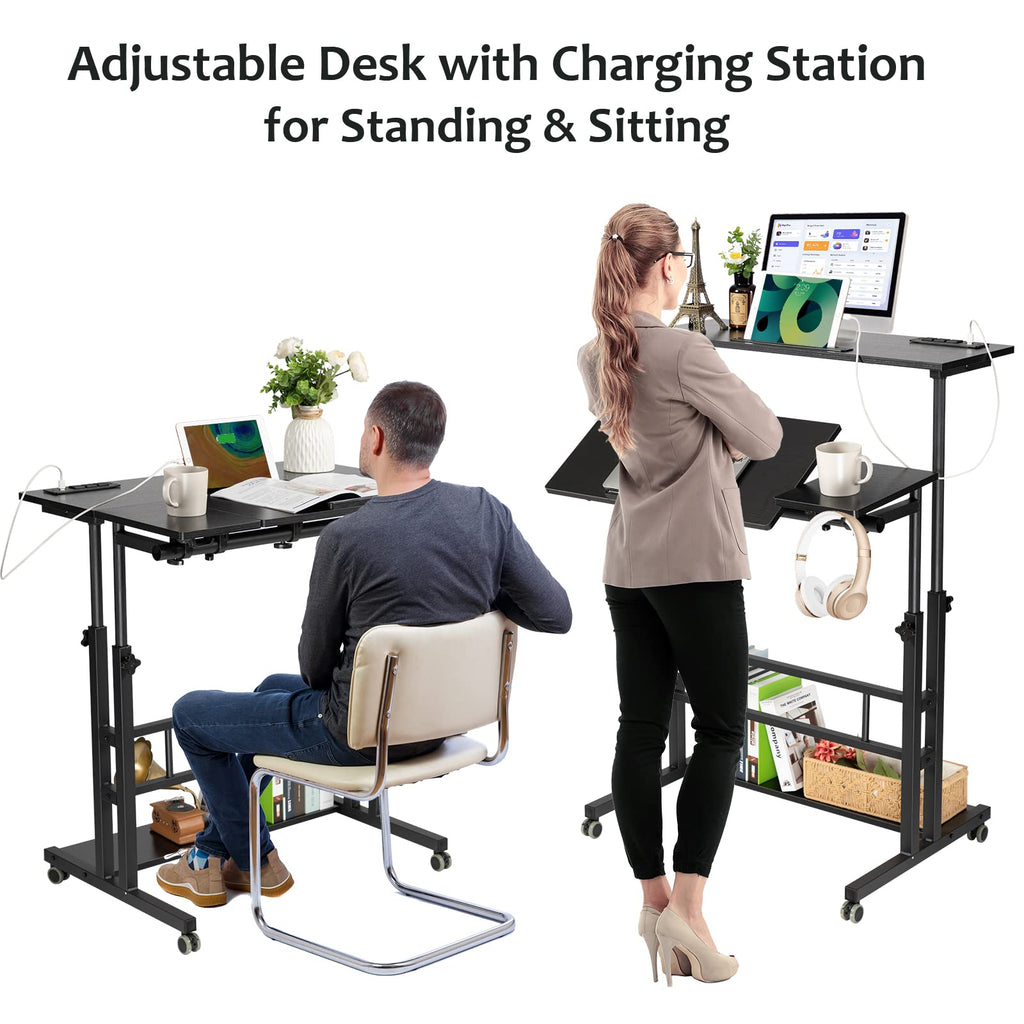 Black Upgrade Rolling Adjustable Mobile Standing Desk with Wheels, UP3 ...
