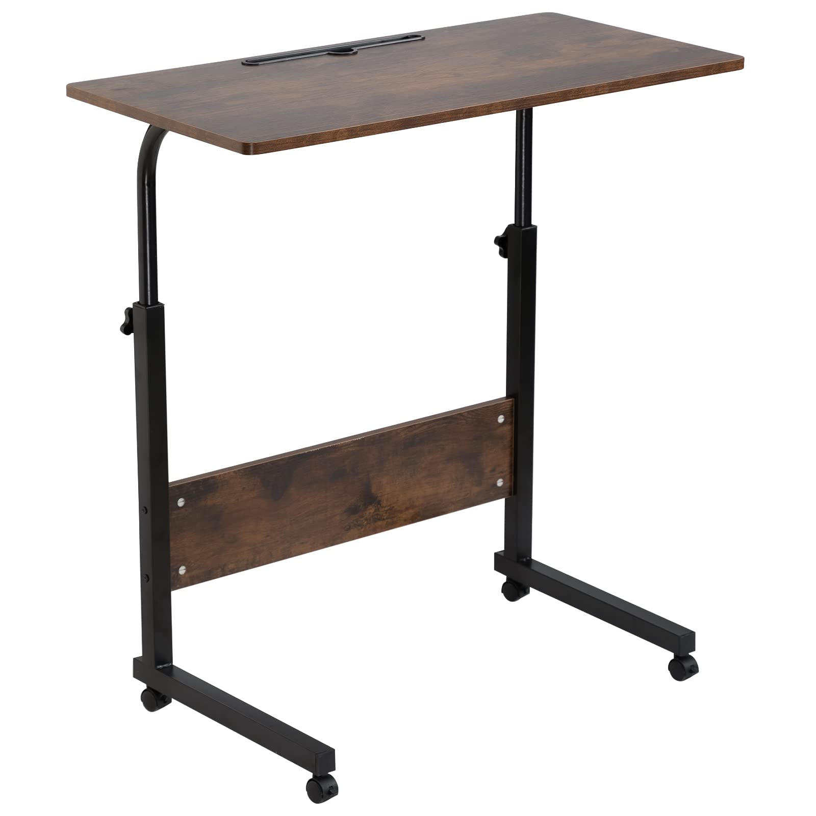 Rustic Brown Adjustable Over Bed Side Table with Wheels for Sofa – Hadulcet