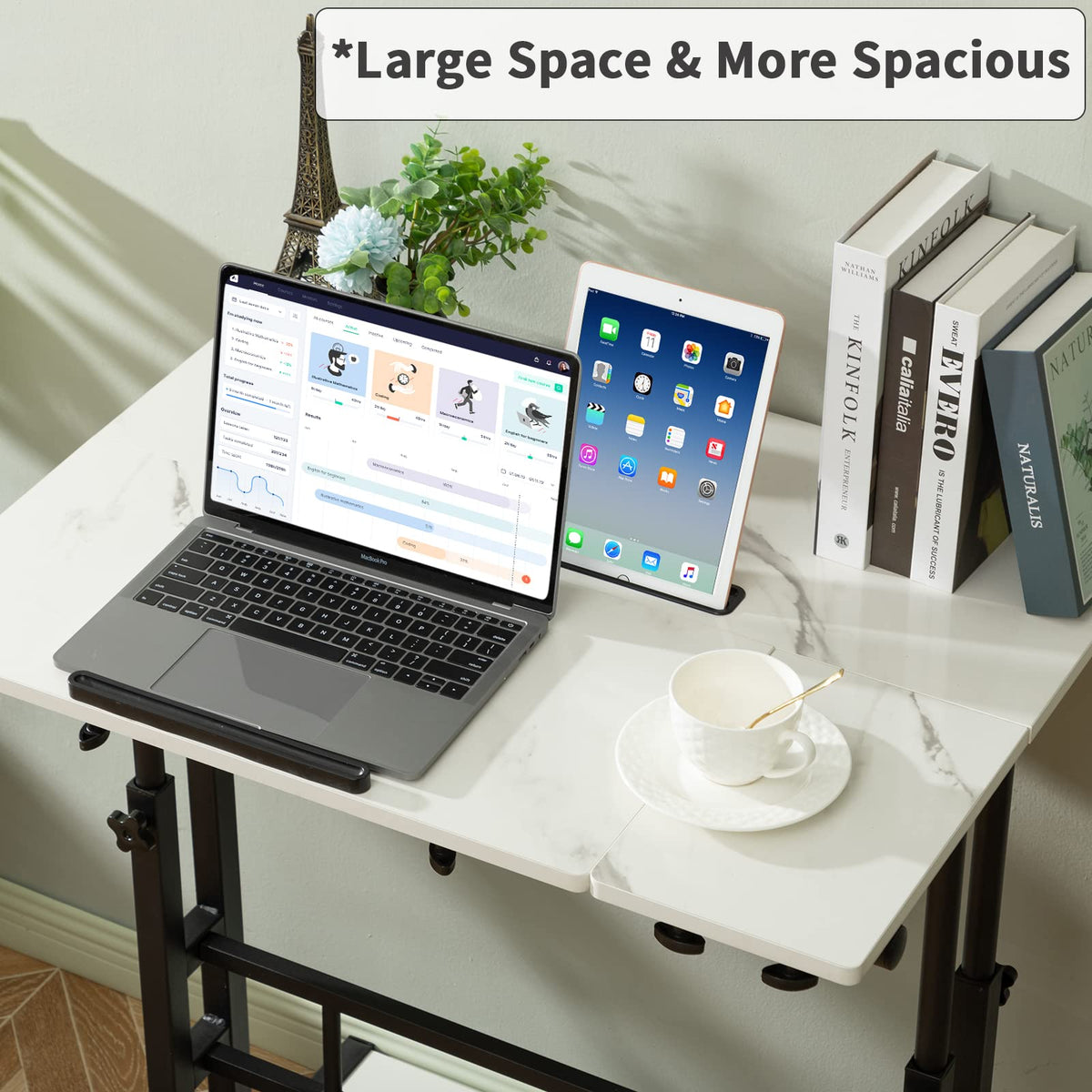 Adjustable Marble White Roller Skating Standing Computer Desk with Whe ...