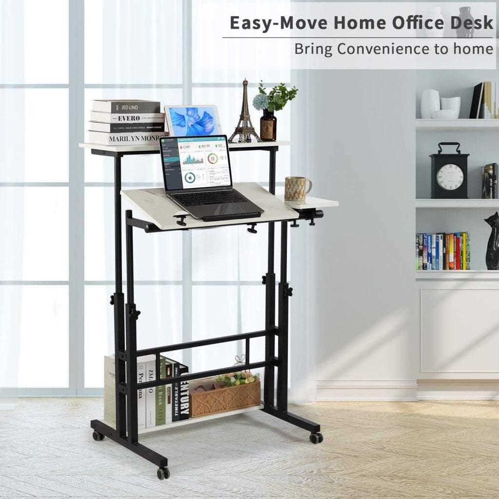 Adjustable Marble White Roller Skating Standing Computer Desk with Whe ...