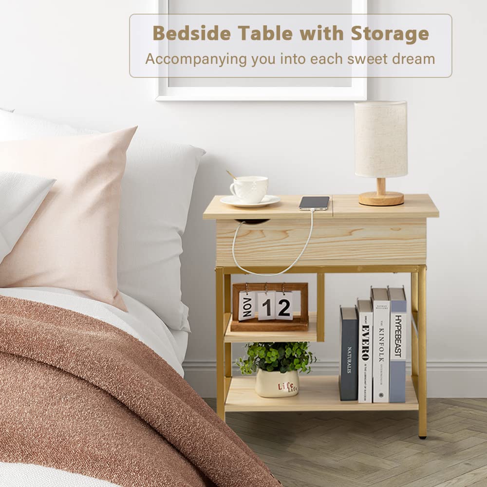 Buy Beige Gold Charging Bedside Table with USB Port | Free Shipping ...