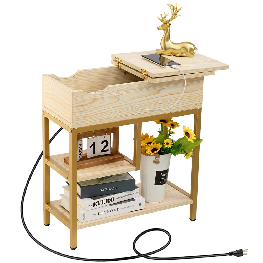 Buy Beige Gold Charging Bedside Table with USB Port | Free Shipping ...
