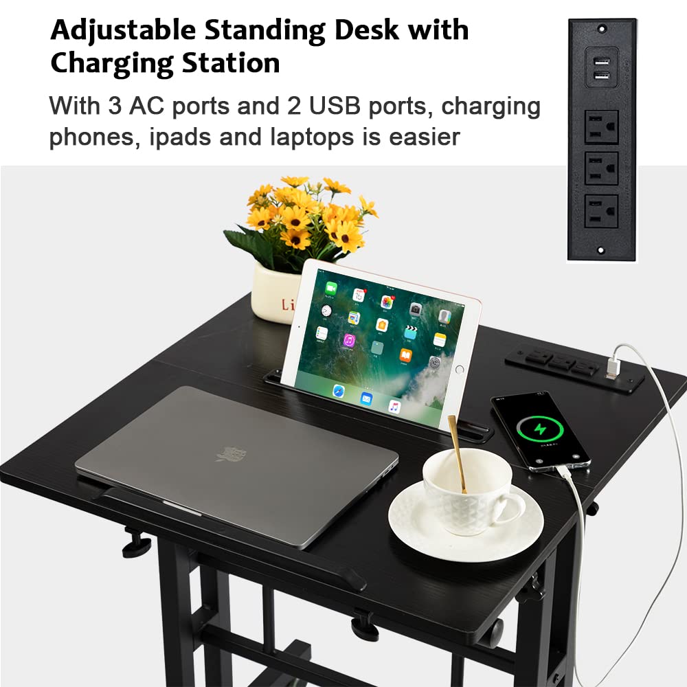 Black Upgrade Adjustable Standing Desk with Charging Station ...