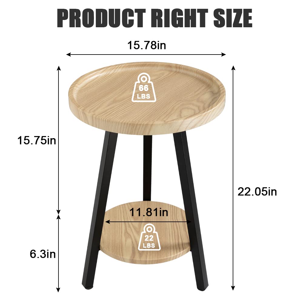 Natural Wood Tone Double-Layered Circular Side Table | Solid Wood Side ...