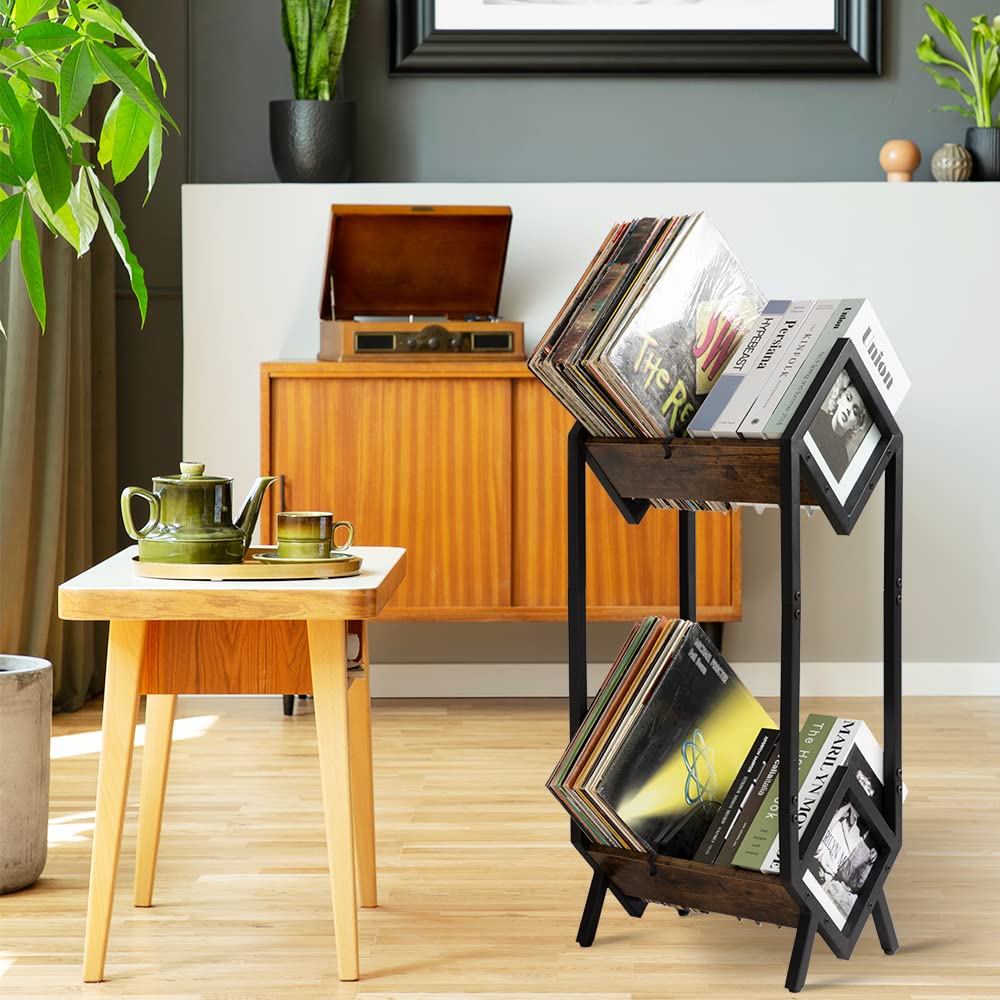 Rustic Brown Double-Layer Bookshelf Storage Rack - Perfect for Home or ...