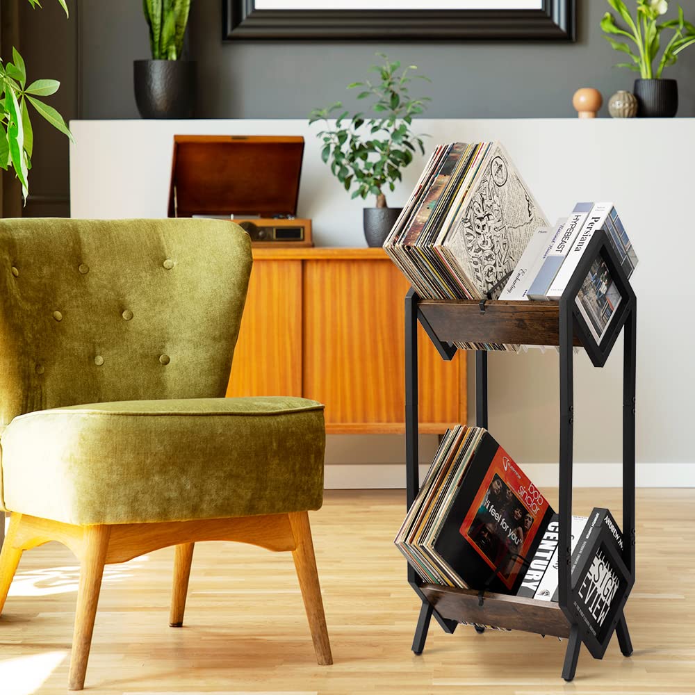 Rustic Brown Double-Layer Bookshelf Storage Rack - Perfect for Home or ...