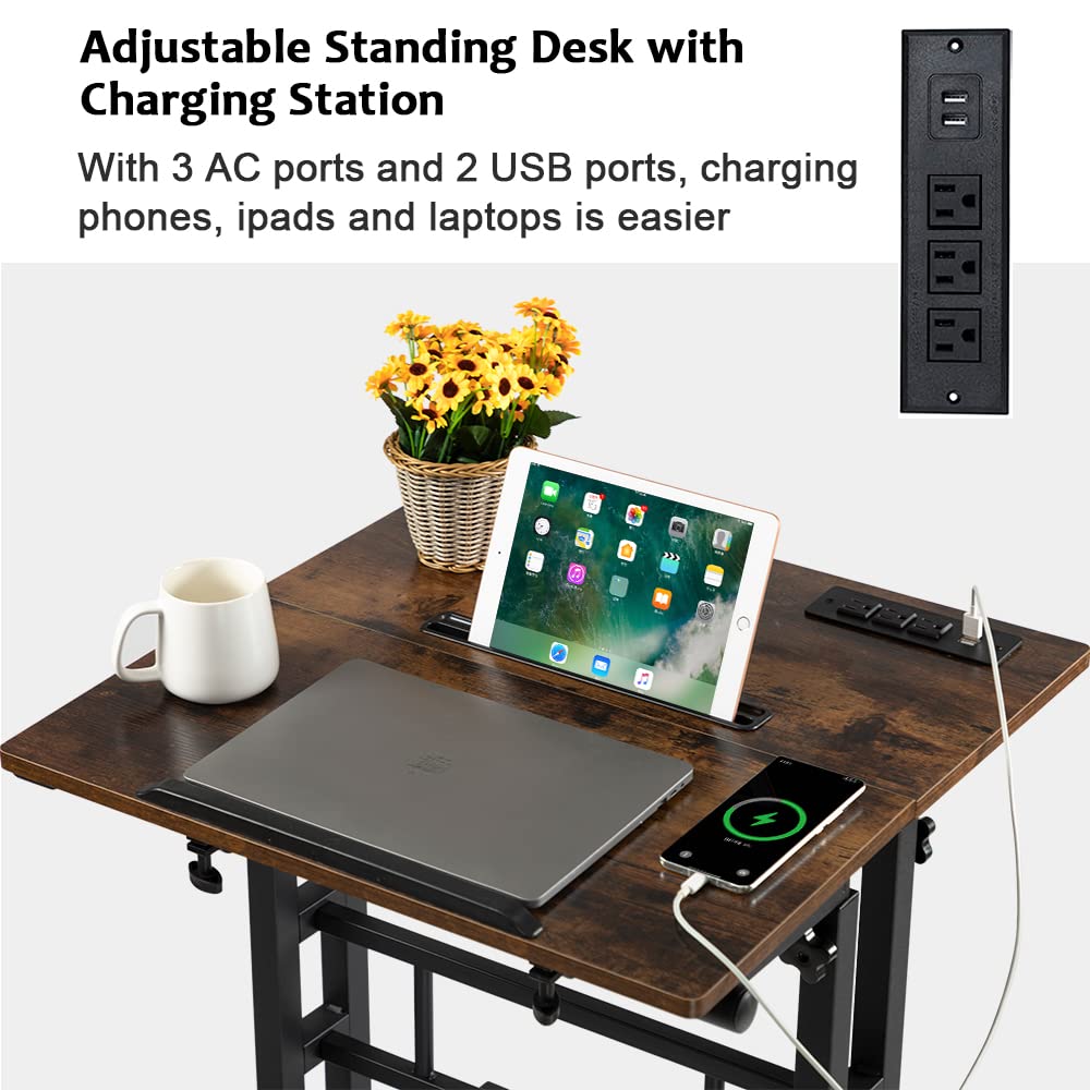 Rustic Brown Upgrade Adjustable Computer Desk with Chaging Station ...