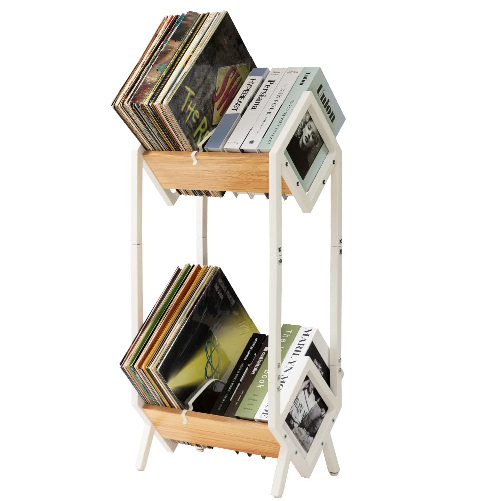 Vintage Oak Double-Layer Vinyl Record Storage Rack - Stylish and ...