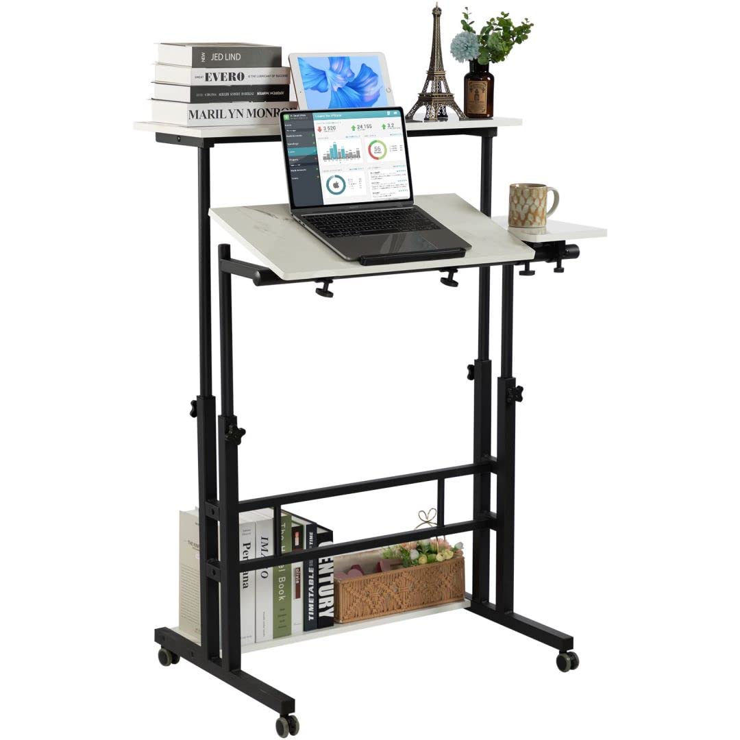 Black Rolling Adjustable Mobile Standing Desk with Wheels – Hadulcet